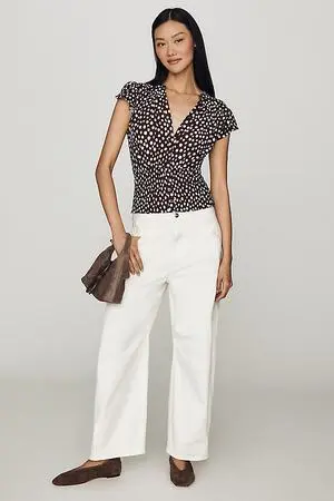 Maeve Waisted Short-sleeve Top - Brown Dot