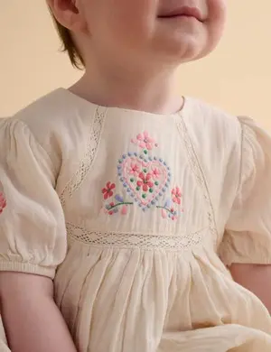 PUREBABY Embroidered Muslin Dress