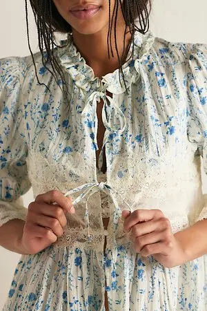 Free People Forever Young Printed Bed Jacket - Ivory Combo