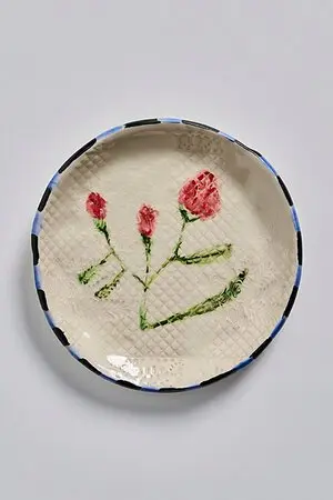 CERAMICSALYSSA Hand-painted Striped Tulip Plate - Red