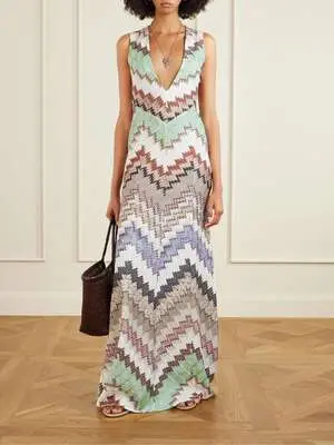 Missoni Striped Metallic Crochet-Knit Maxi Dress Multi