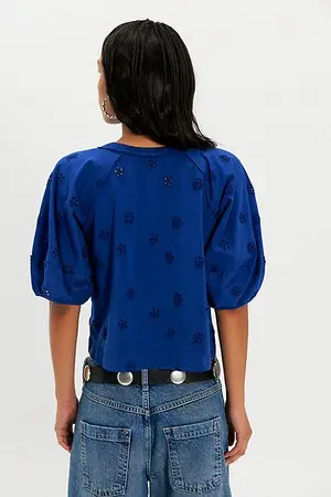 Free People Jessie Eyelet Tee - Navy Combo