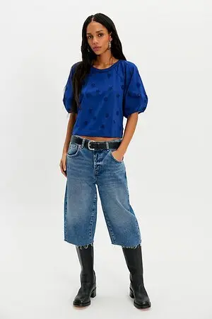 Free People Jessie Eyelet Tee - Navy Combo