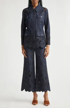 Veronica Beard Osborne Wide-leg Eyelet Pants