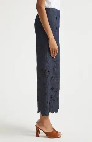 Veronica Beard Osborne Wide-leg Eyelet Pants