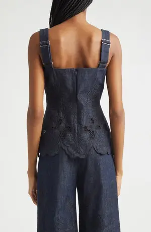 Veronica Beard Mirielle Eyelet Chambray Top