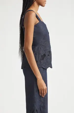 Veronica Beard Mirielle Eyelet Chambray Top