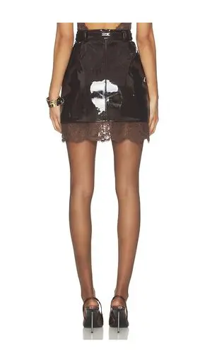 ROWEN ROSE Patent Lace Mini Skirt - Chocolate