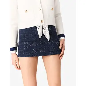 Maje Checked Rhinestone-embellished Woven Skort - Navy