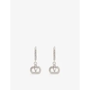 Valentino Garavani Vlogo Signature Oval Strass Drop Hoop Earrings - Rhodium/crystal