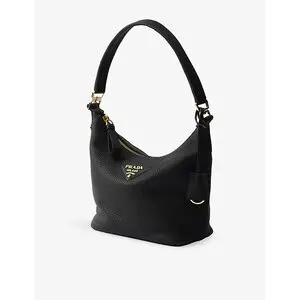 Prada Logo-embroidered Leather Shoulder Bag