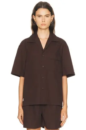 ENTIRE STUDIOS Short Sleeve Pajama Shirt In Brown - Brunette
