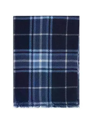 Eric Bompard Tartan Fringed Scarf - Blue