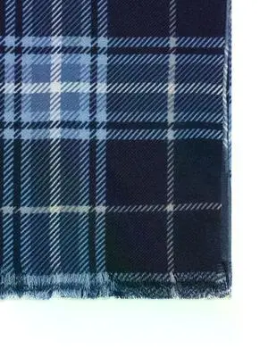 Eric Bompard Tartan Fringed Scarf - Blue