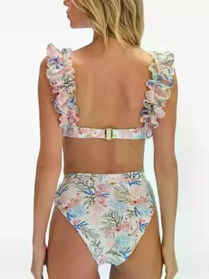 PatBO Floral Print Ruffled Bikini Top