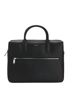 BOSS Leather Zip Laptop Bag - Black