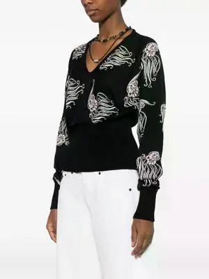 La DoubleJ Floral Print V-neck Sweater