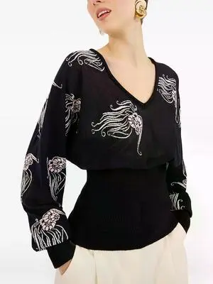 La DoubleJ Floral Print V-neck Sweater