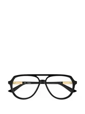 Chloé Pilot-frame Glasses With Logo Detail - Black