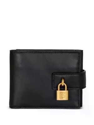 Balmain Trifold Padlock-detail Wallet - Black