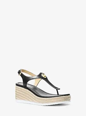 Michael Kors Leather Thong Wedge Sandal - Black