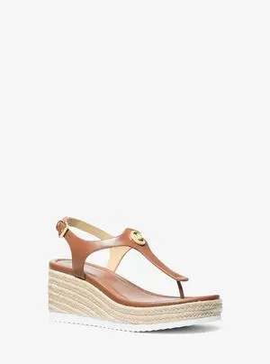 Michael Kors Leather Thong Wedge Sandal - Brown