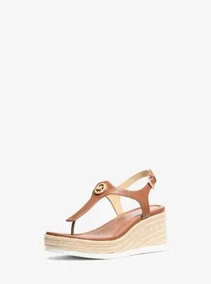 Michael Kors Leather Thong Wedge Sandal - Brown