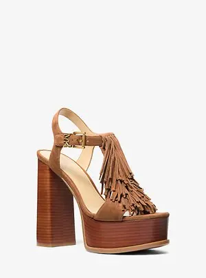 Michael Kors Indra Fringed Suede Platform Sandal - Brown