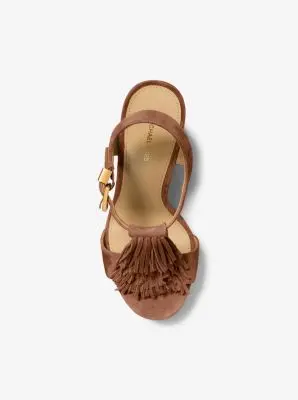 Michael Kors Indra Fringed Suede Platform Sandal - Brown
