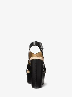 Michael Kors Raven Studded Leather Wedge Sandals - Black