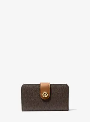 Michael Kors Mk Pop Charm Medium Signature Logo Wallet In By - Brown