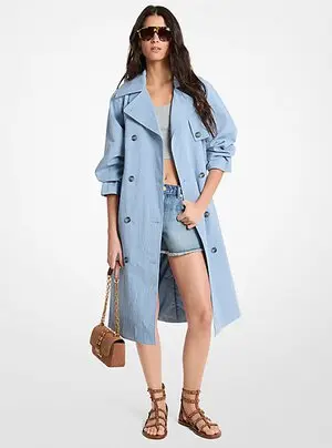 Michael Kors Oversized Washed Cotton And Nylon Trench Coat - Blue