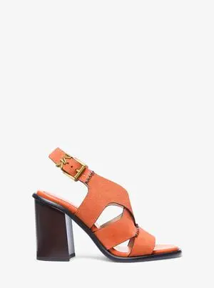 Michael Kors Raven Suede Block Heel Sandal - Orange