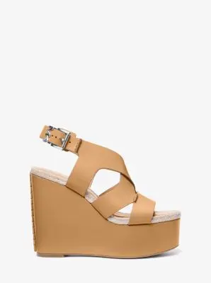 Michael Kors Raven Leather Wedge Sandal