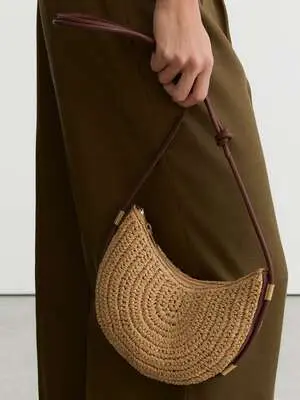 REISS Harriet Raffia-effect Half-moon Shoulder Bag - Natural