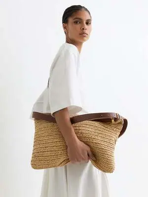 REISS Raffia-effect Tote Bag