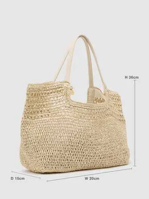 REISS Raffia-effect Cut-out Tote Bag