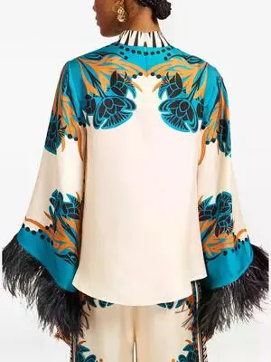 La DoubleJ Floral Feather Silk Blouse - Neutrals