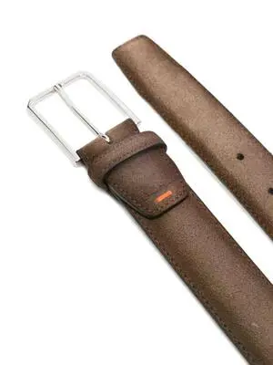 Santoni Suede Belt With Rectangular Buckle - Brown