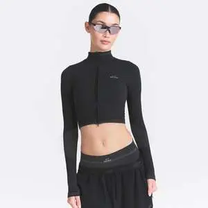SKIMS Ribbed Seamless Zip Up Crop Jacket - Obsidian