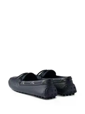Prada Printed Logo Tie Leather Boat Shoes - Blue