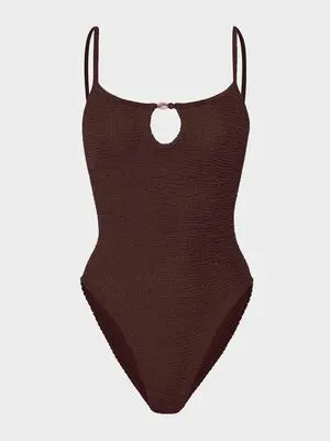 Hunza G Mia Beaded Swimsuit - Metallic Chocolate