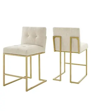 MODWAY Privy Upholstered Fabric Counter Stool, Set Of 2 - Gold Beige