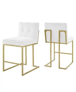 MODWAY Privy Upholstered Fabric Counter Stool, Set Of 2 - Gold White