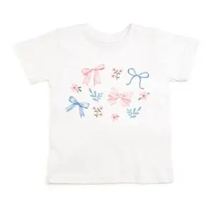 SWEET WINK Floral & Bow Watercolor Short Sleeve T-shirt - White