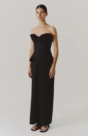 DE LORETA Strapless Pleated Cotton Top