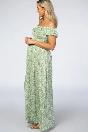 PINKBLUSH Floral Ruffle Off Shoulder Maxi Dress