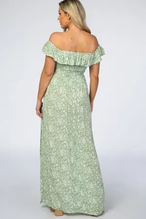 PINKBLUSH Floral Ruffle Off Shoulder Maxi Dress