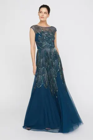 Theia Ava Beaded Cap Sleeve Gown