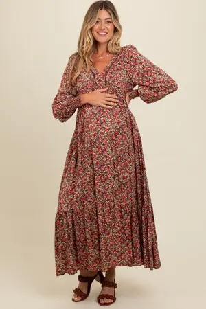PINKBLUSH Floral V-neck Bubble Sleeve Maxi Dress